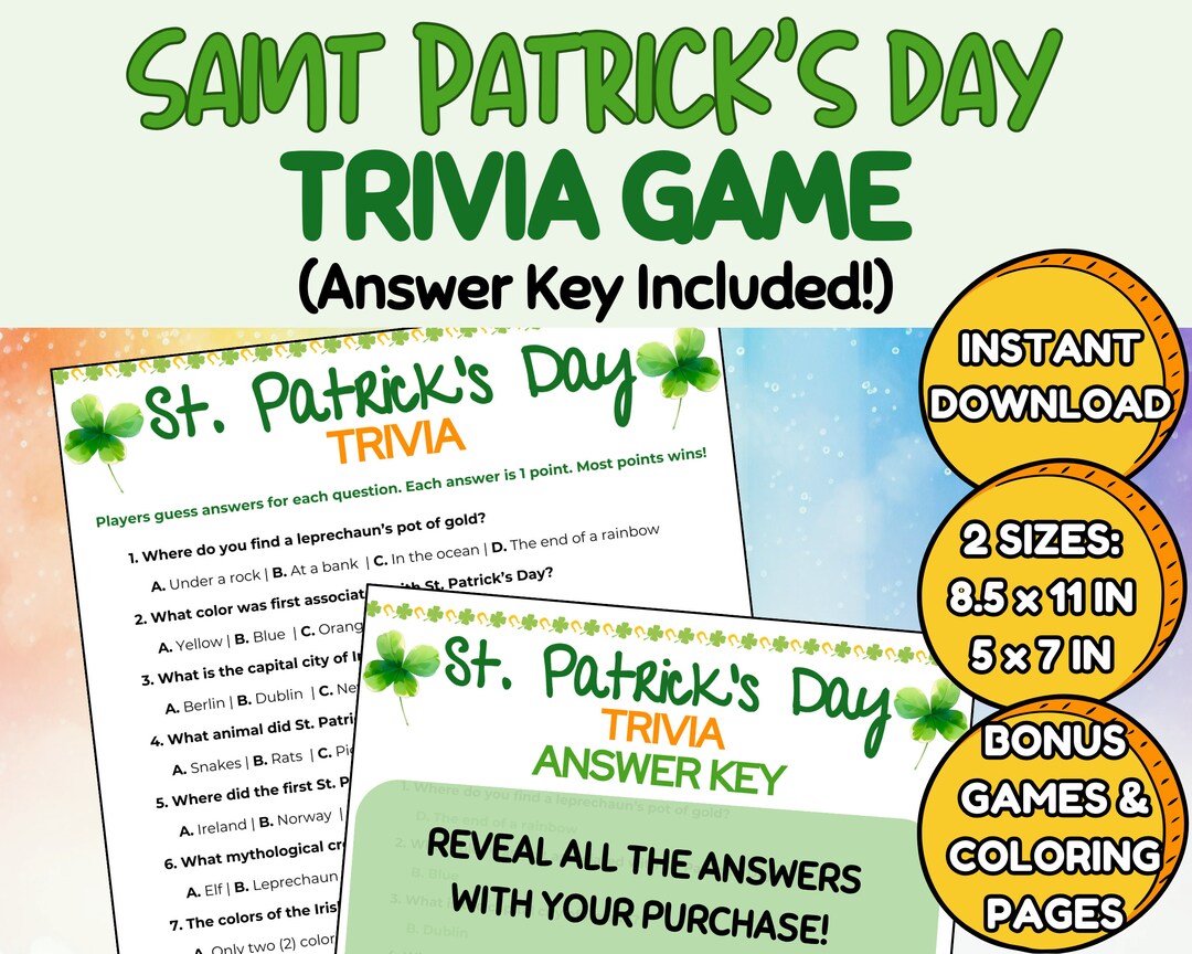 St Patrick's Day Trivia Party Game Fun Educational Activity Printable ...