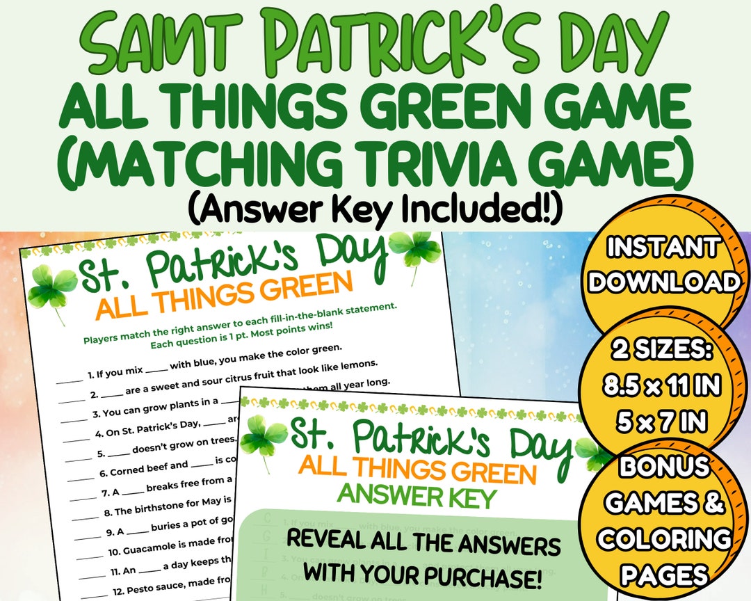 St Patrick's Day All Things Green Party Game Trivia Activity Printable ...