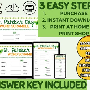 St Patrick's Day Word Scramble Party Game Guessing Activity Printable ...