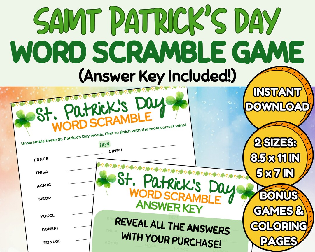 St Patrick's Day Word Scramble Party Game Guessing Activity Printable ...