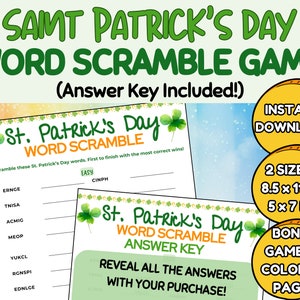 St Patrick's Day Word Scramble Party Game Guessing Activity Printable ...