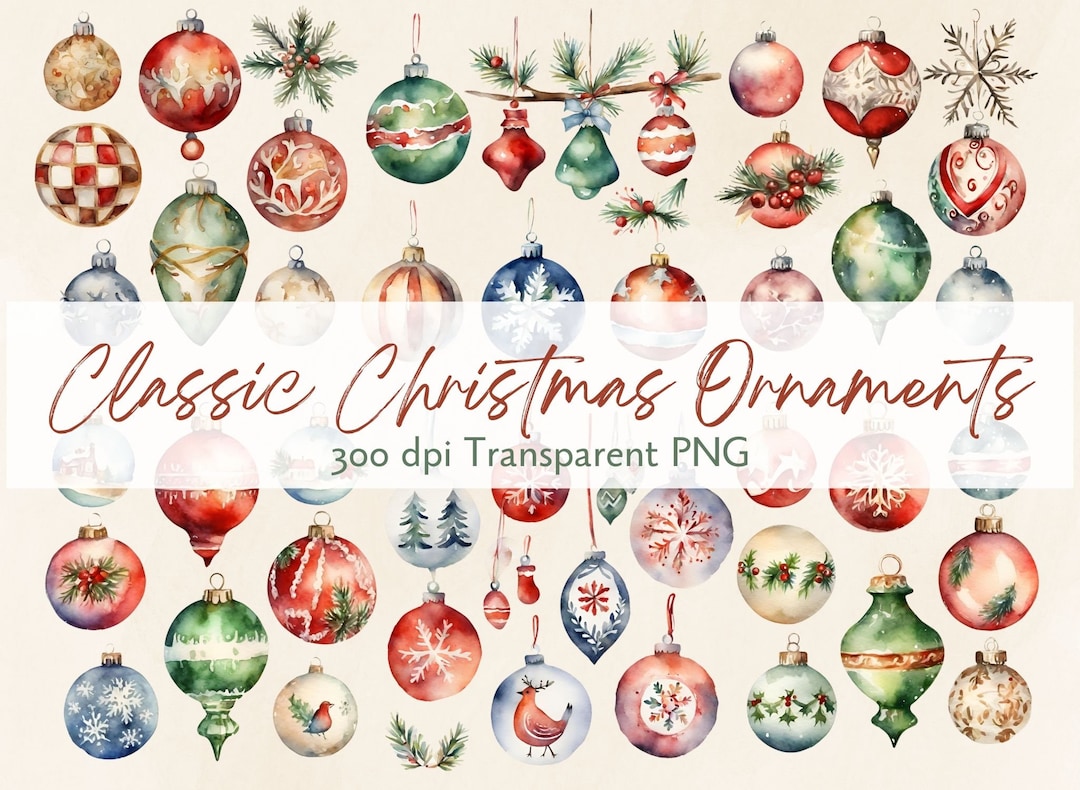 Christmas Baubles Clipart, Classic Christmas Balls Png, Watercolor ...
