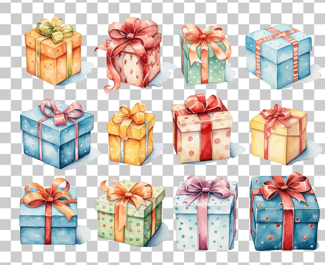 Watercolor Gift Boxes Clipart Bundle, Watercolor Presents PNG File - Etsy