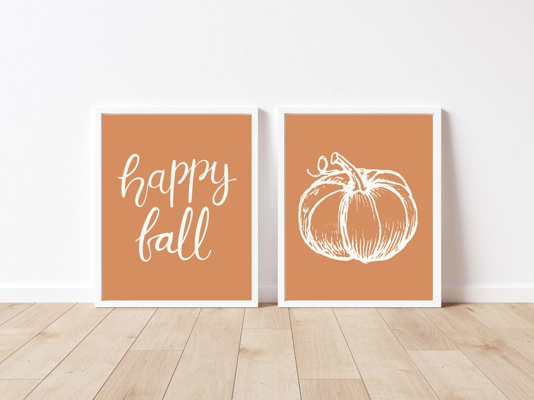 Happy Fall Line Art Pumpkin Digital Wall Art, Cozy Minimalistic Autumn ...