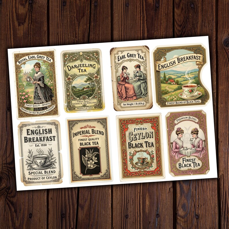 Victorian Printable Tea Labels, Vintage Tea Party ATC Cards for Junk ...