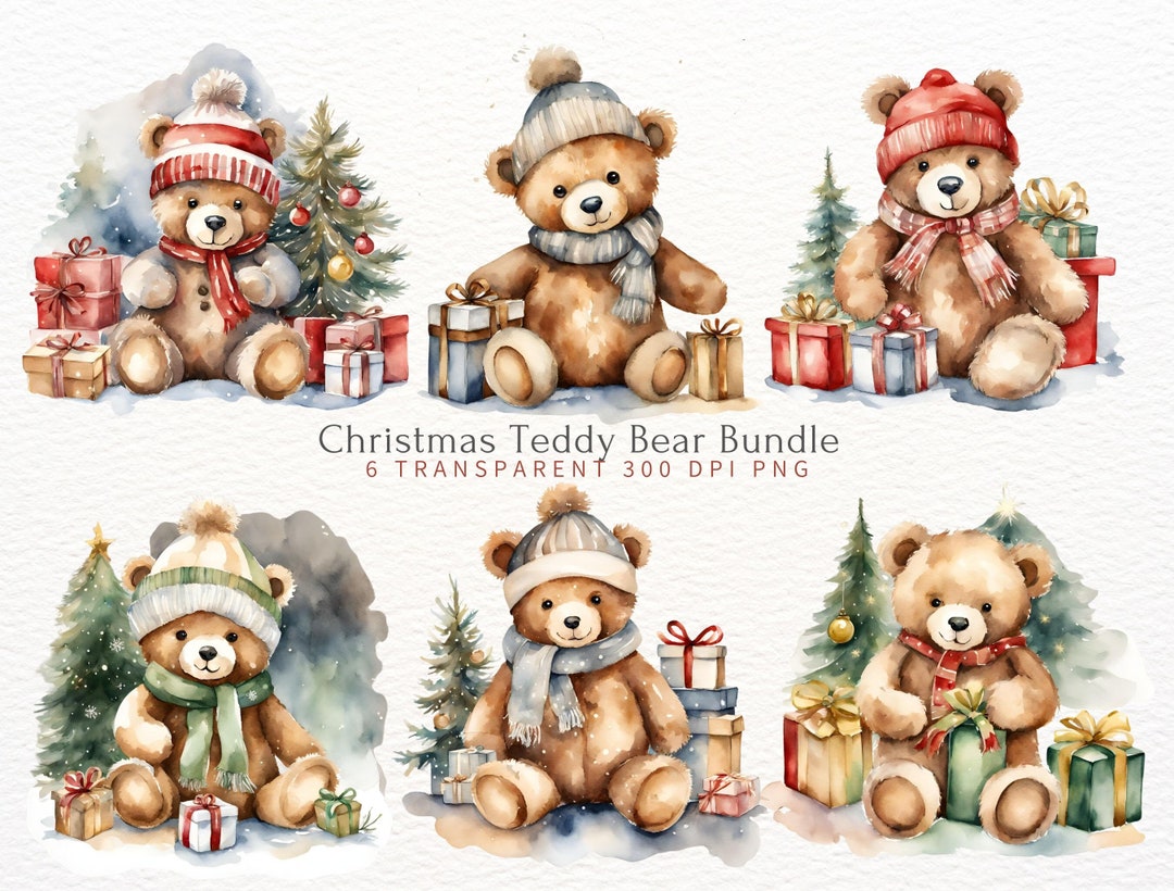 Christmas Clipart, Teddy Bear Clip Art, Watercolor Teddy Bear PNG for ...