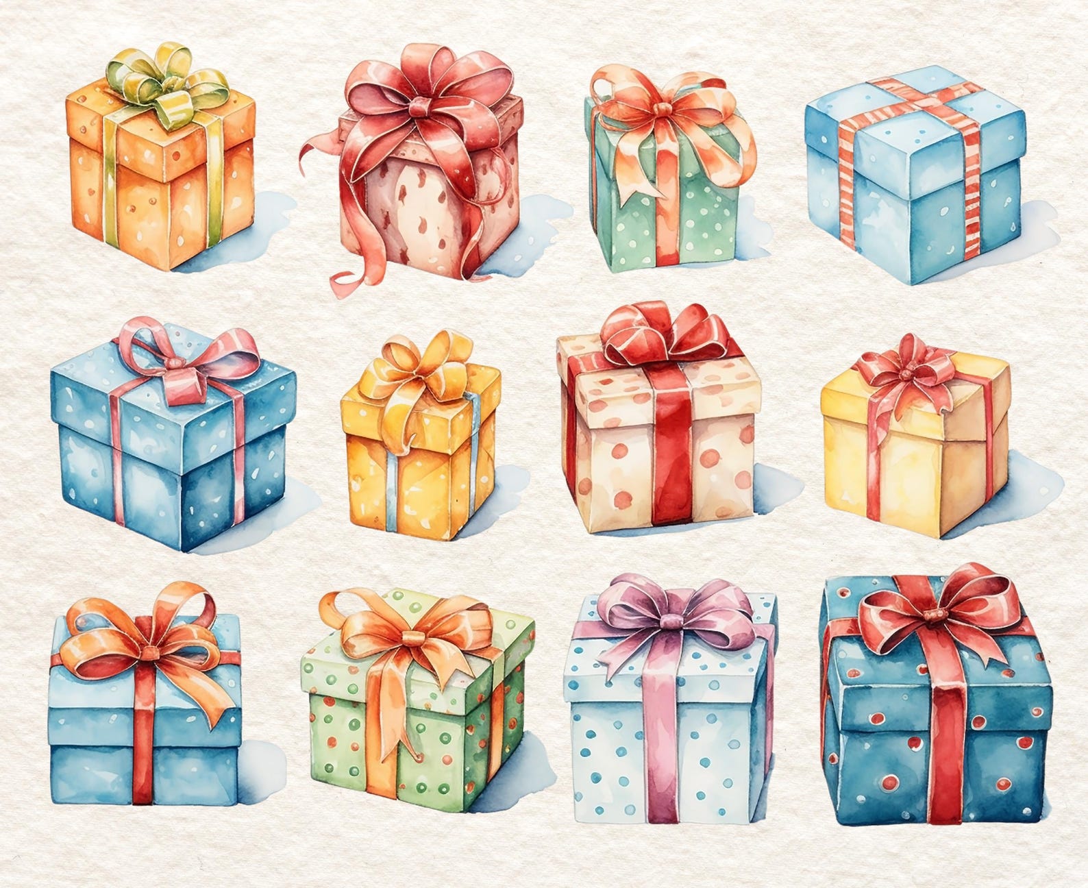 Watercolor Gift Boxes Clipart Bundle, Watercolor Presents PNG File - Etsy