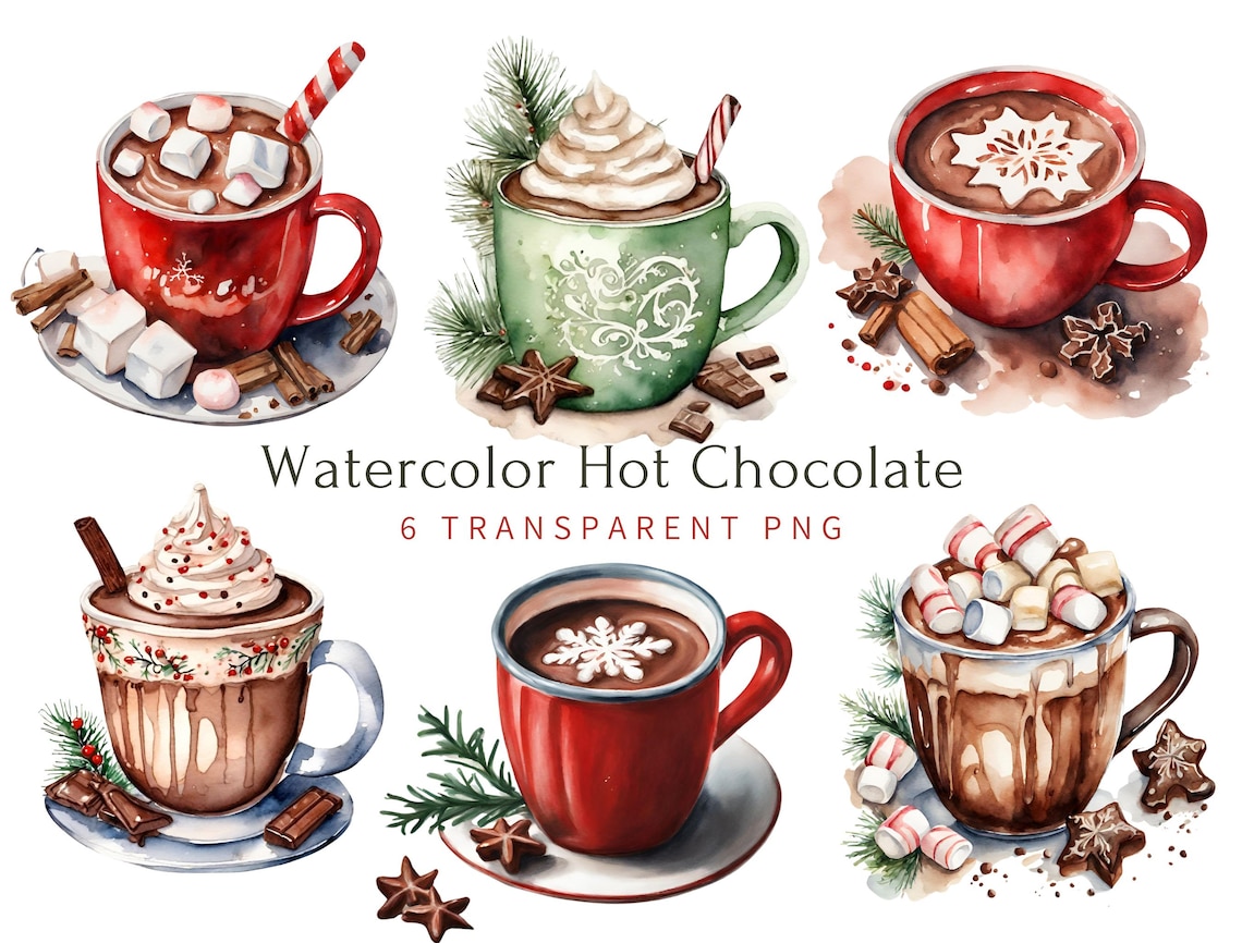 Watercolor Hot Chocolate Clipart Bundle Watercolor Hot - Etsy