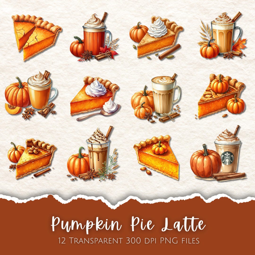 Thanksgiving Pie Clip Art, Watercolor Pumpkin Spice Clipart, Fall Food ...