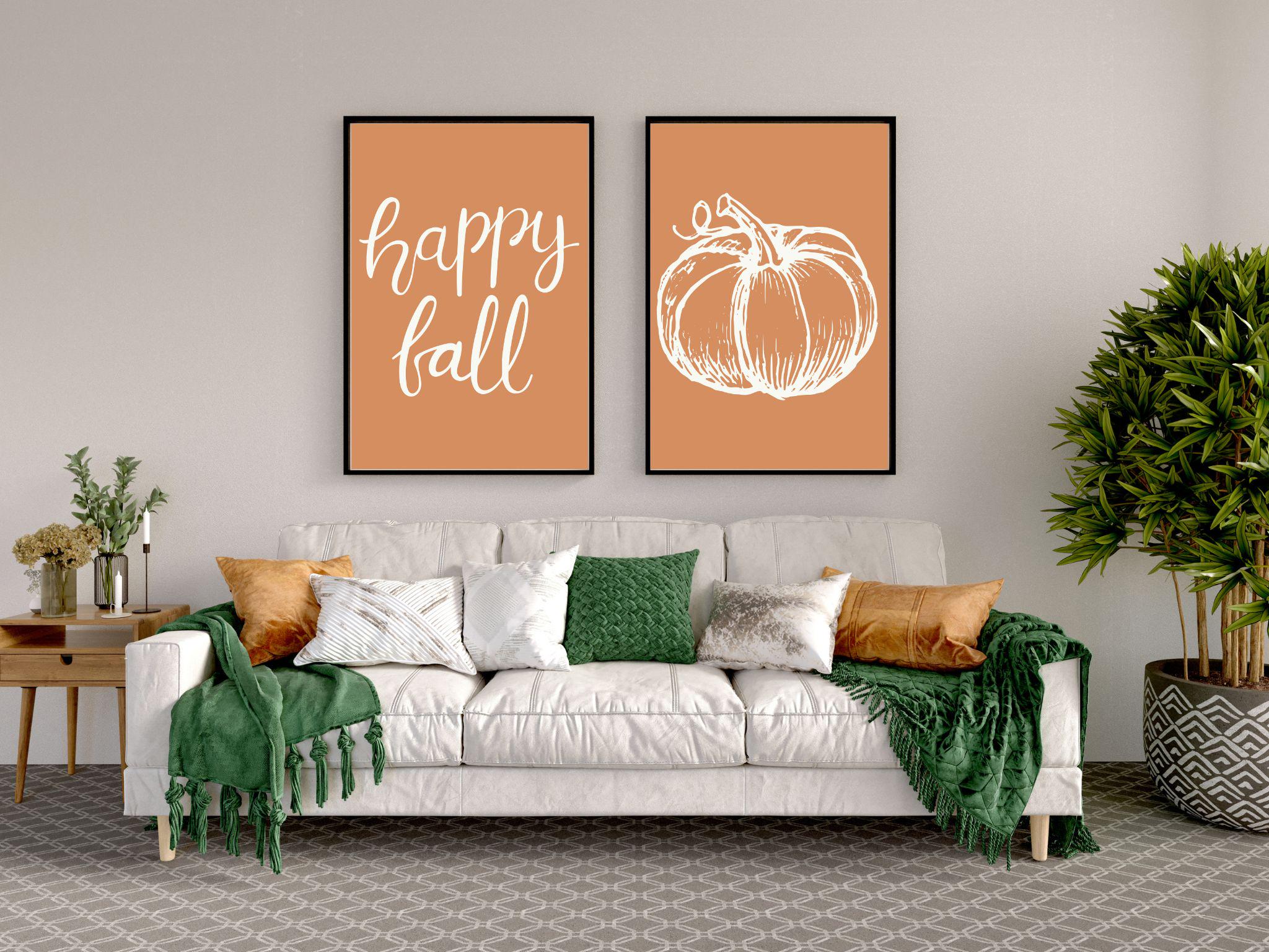 Happy Fall Line Art Pumpkin Digital Wall Art, Cozy Minimalistic Autumn ...
