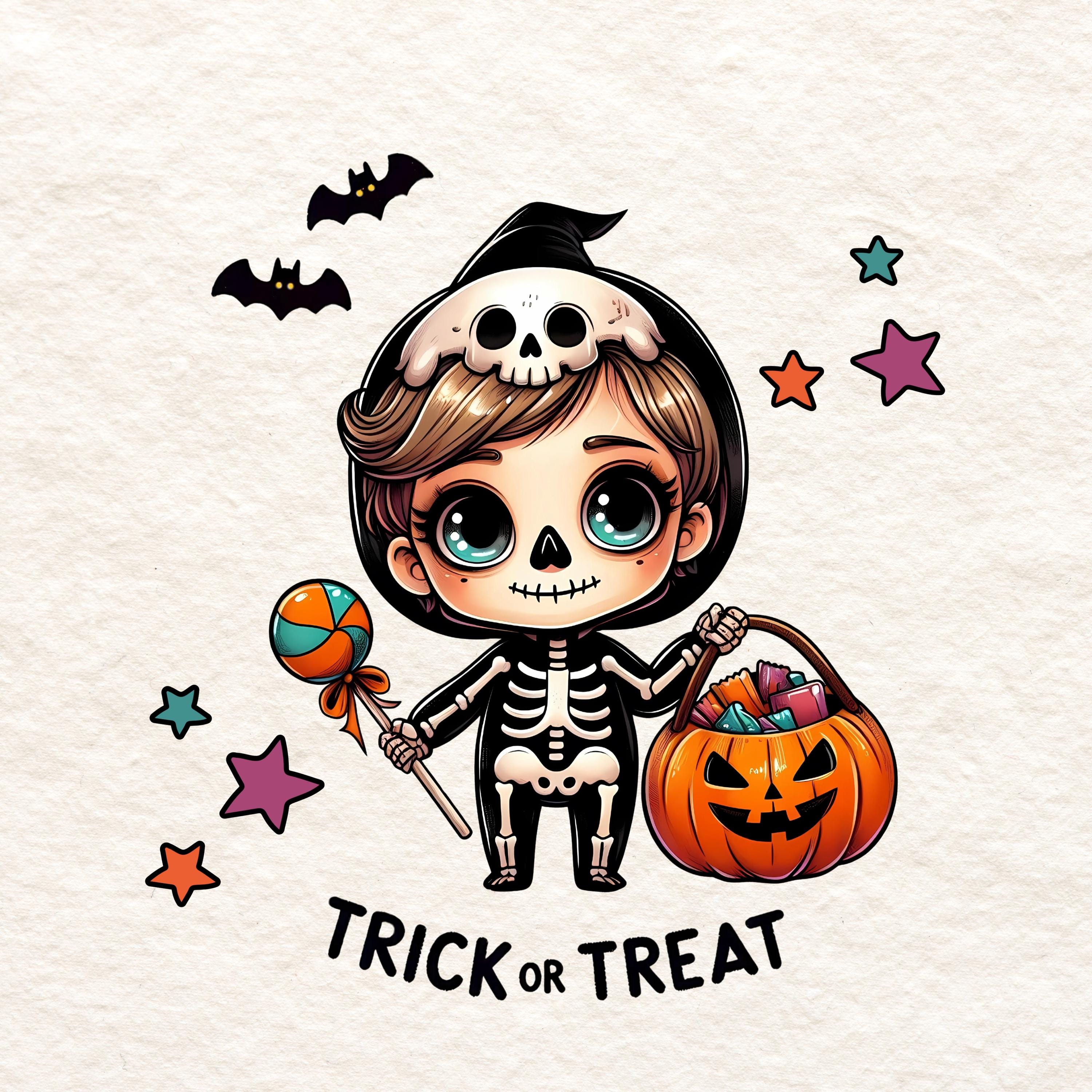 Trick or Treat Bag PNG, Cute Little Skeleton Clipart, Custom Halloween ...