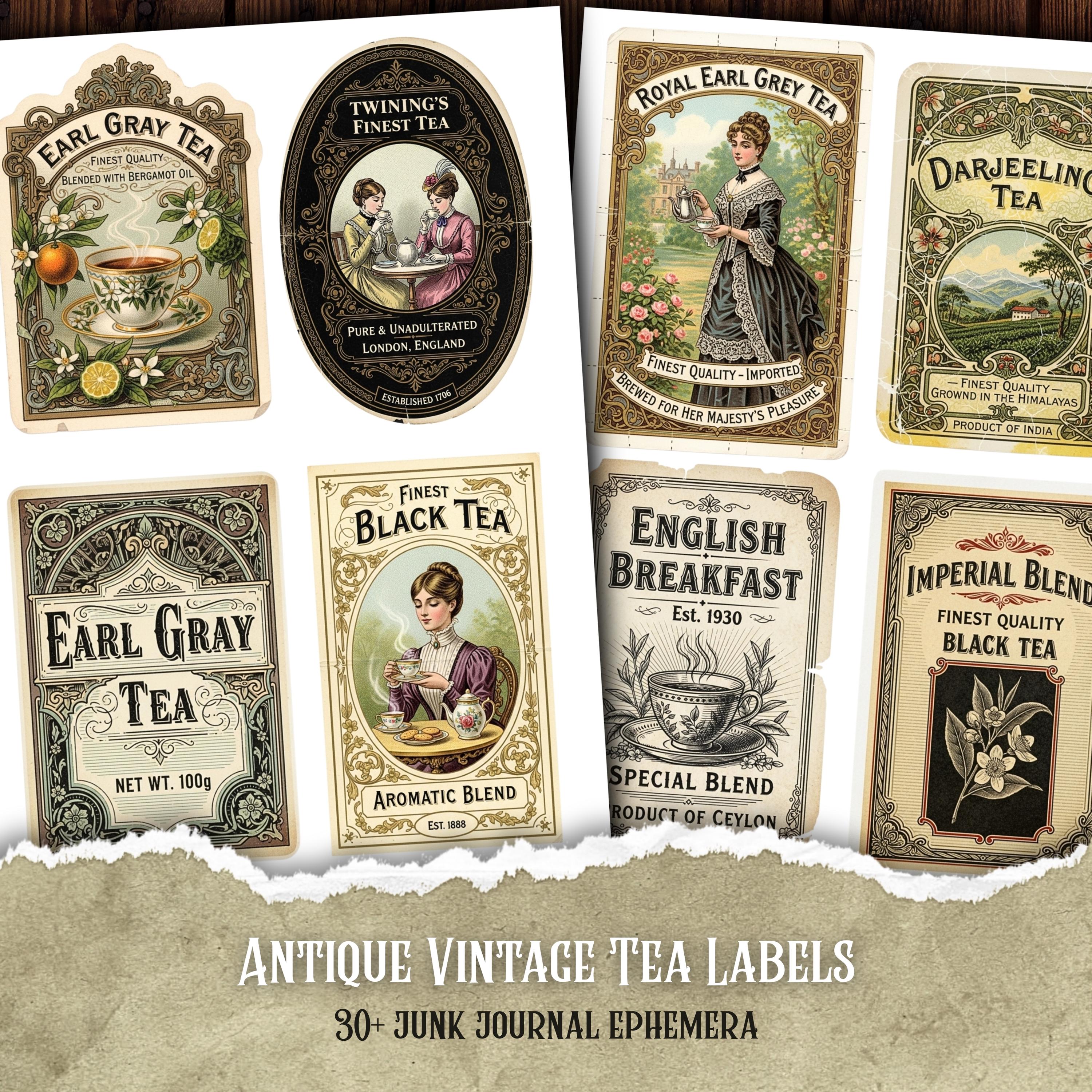 Vintage Tea Labels Printable Ephemera, Victorian-style Tea Label Junk ...