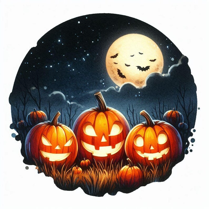 Jack-o-lantern Clipart | Halloween Pumpkin PNG Bundle | DIY Invitations ...