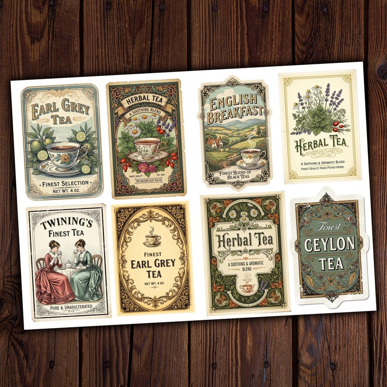 Vintage Tea Labels Printable Ephemera, Victorian-style Tea Label Junk ...