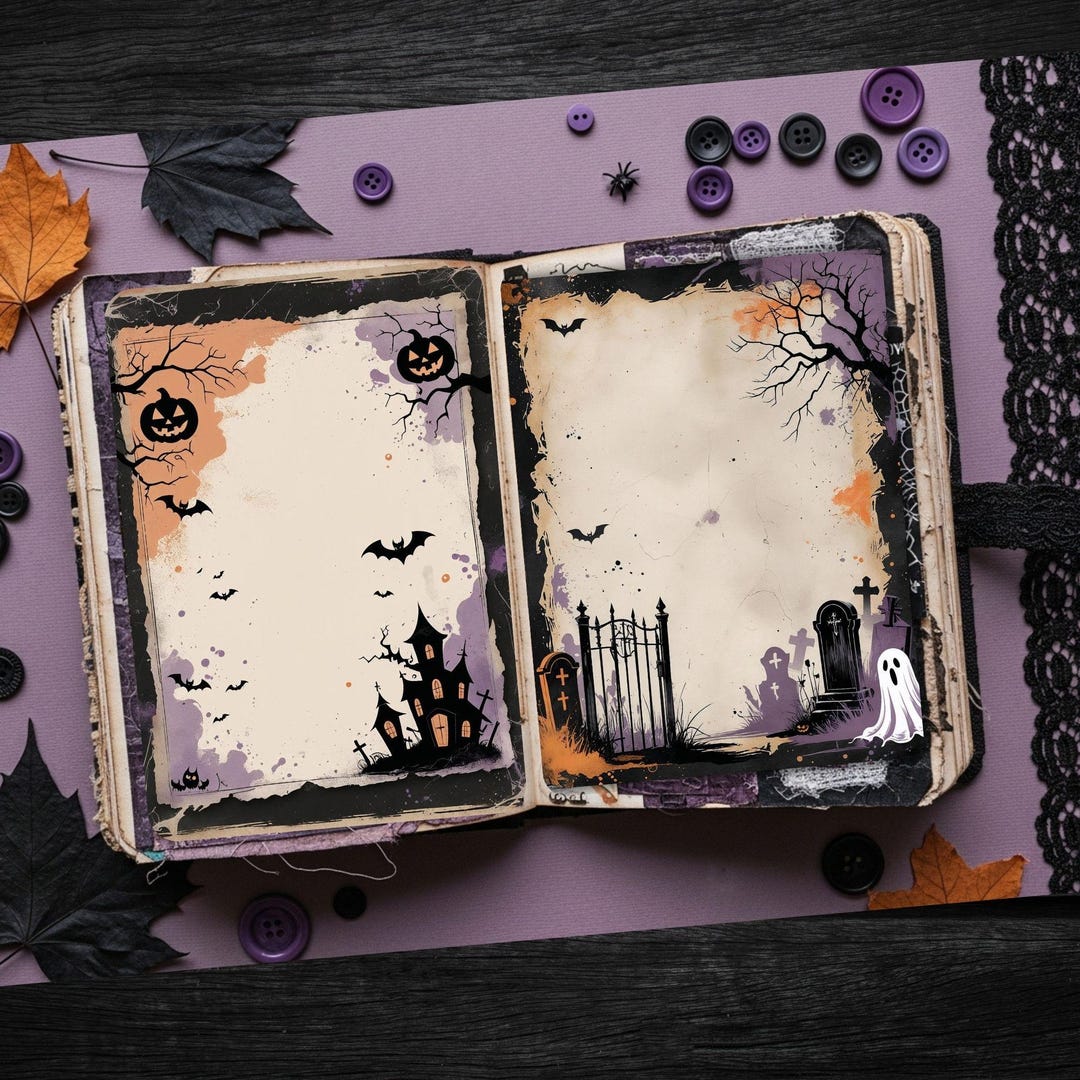 Spooky Halloween Junk Journal Pages: Purple Gothic A5 Digital Paper ...