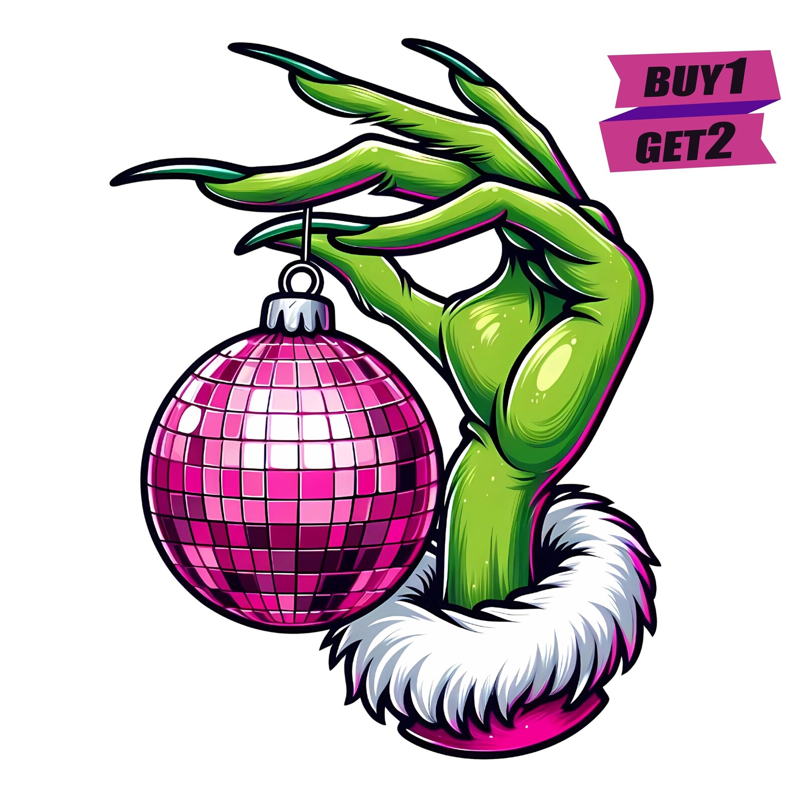 Grinch Hand With Ornament, Grinc PNG, Merry Grinchmas, Pink Disco Ball ...