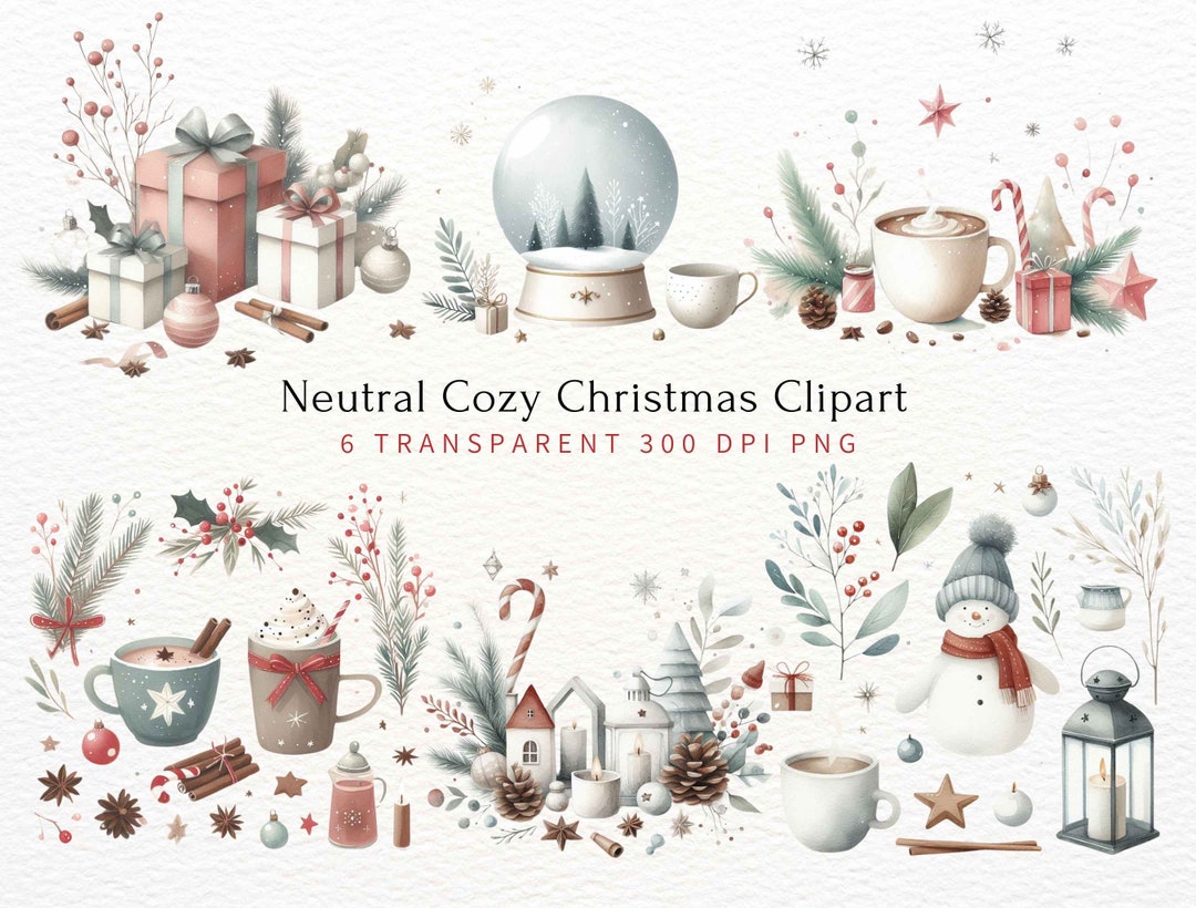 Neutral Watercolour Holiday Clipart, Minimalistic Pastel New Year ...