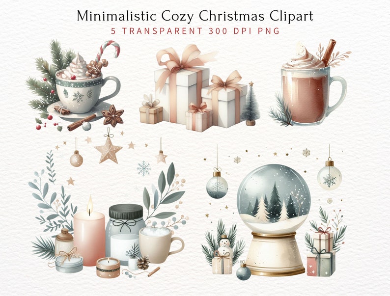 Cozy Watercolor Christmas Clipart, Scandi Holiday Graphics ...