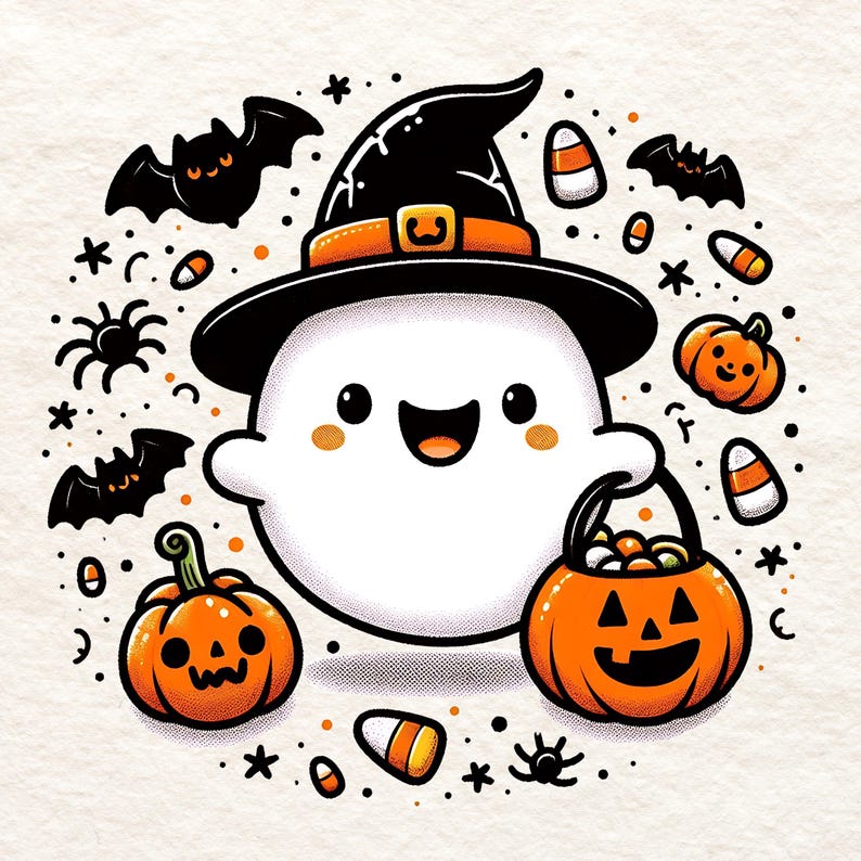 Cute Little Ghost Clipart, Custom Halloween Kids Design for Shirts ...