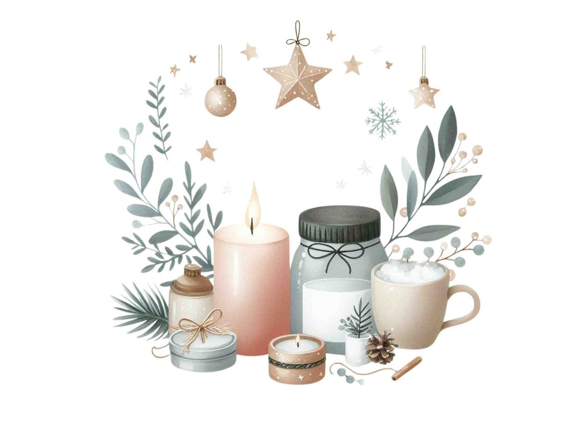 Cozy Watercolor Christmas Clipart, Scandi Holiday Graphics ...