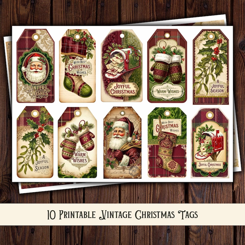 Olde World Christmas Gift Tags Printable, Retro Holiday Labels, Merry ...