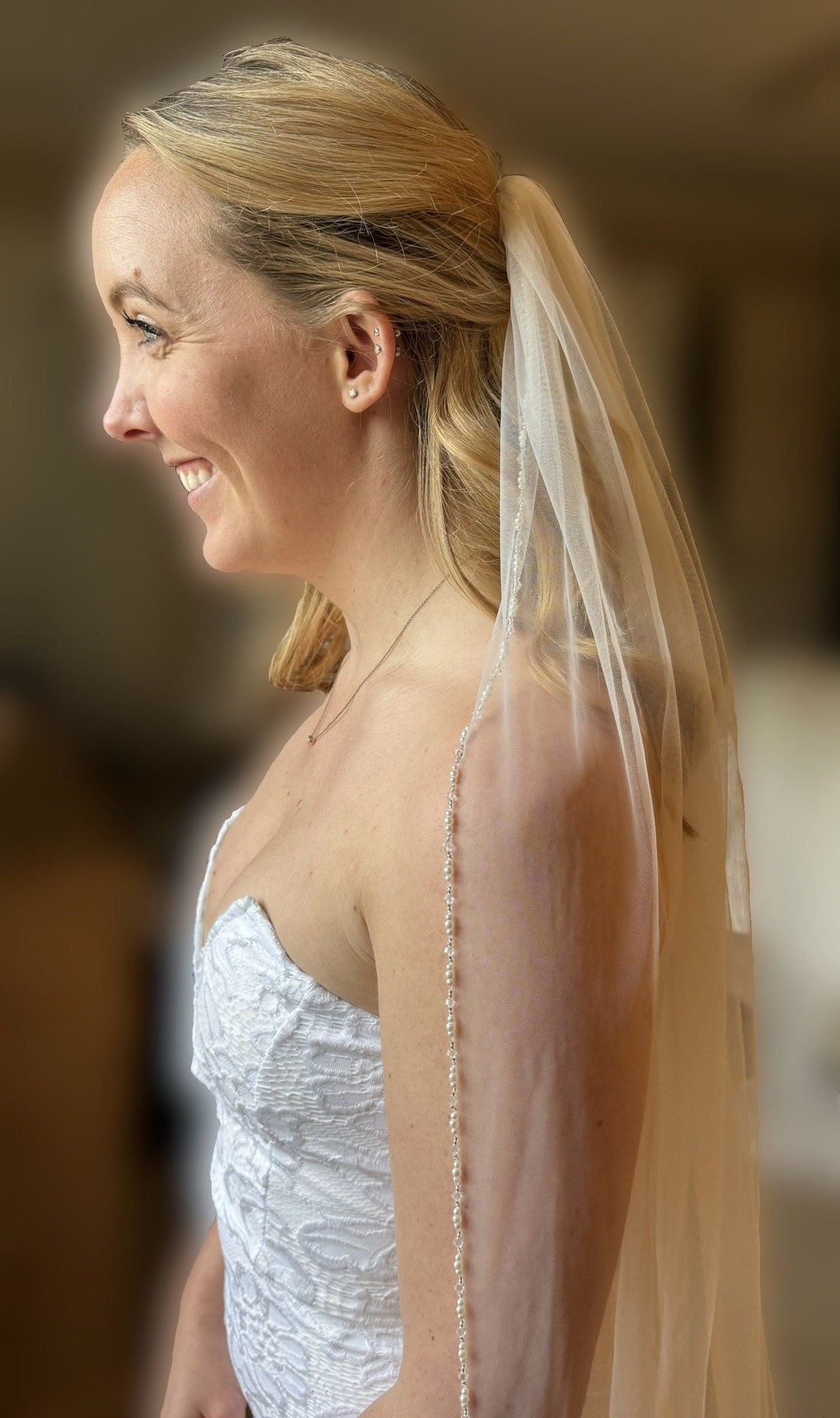 Pearl Bridal Veil, Beaded Veil, Crystal Veil, Wedding, Bride, Ivory ...