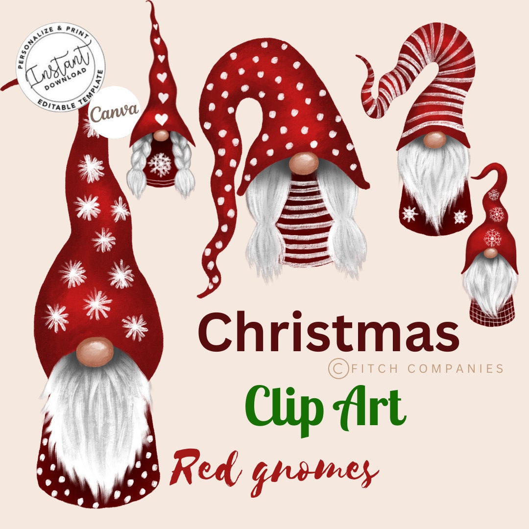 Red Christmas Gnome Clipart Instant Download - Etsy