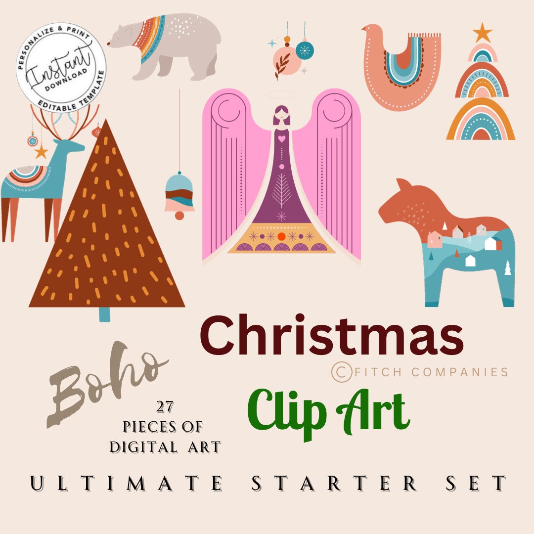 Boho Christmas Clip Art Modern Mix Instant Download - Etsy