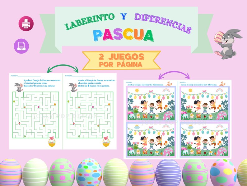 JUEGOS DE PASCUA - 2 Juegos Imprimibles - Laberinto Y Encuentra 8 ...
