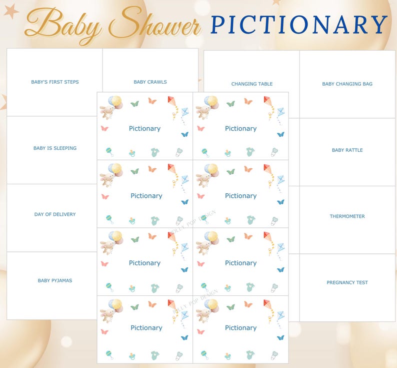 Baby Shower PICTIONARY Printable Game - Game for Baby Shower or Gender ...