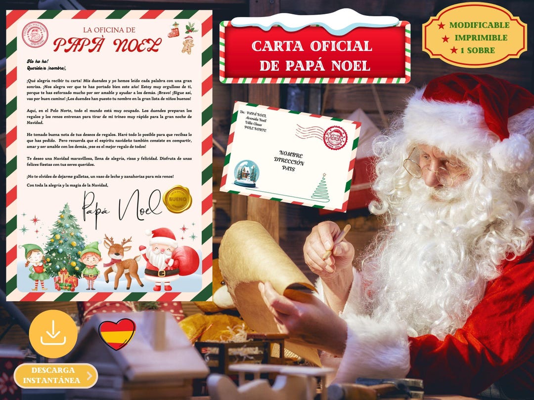 CARTA De PAPÁ NOEL Editable, Carta Oficial De Papá Noel Printable ...