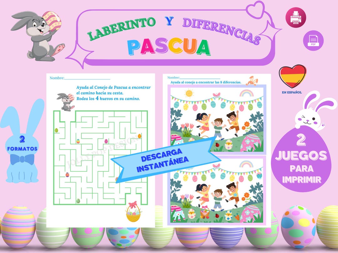 JUEGOS DE PASCUA - 2 Juegos Imprimibles - Laberinto Y Encuentra 8 ...
