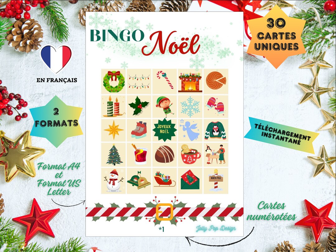 CHRISTMAS BINGO Game, 30 Cards, in French, Printable, Instant Download ...