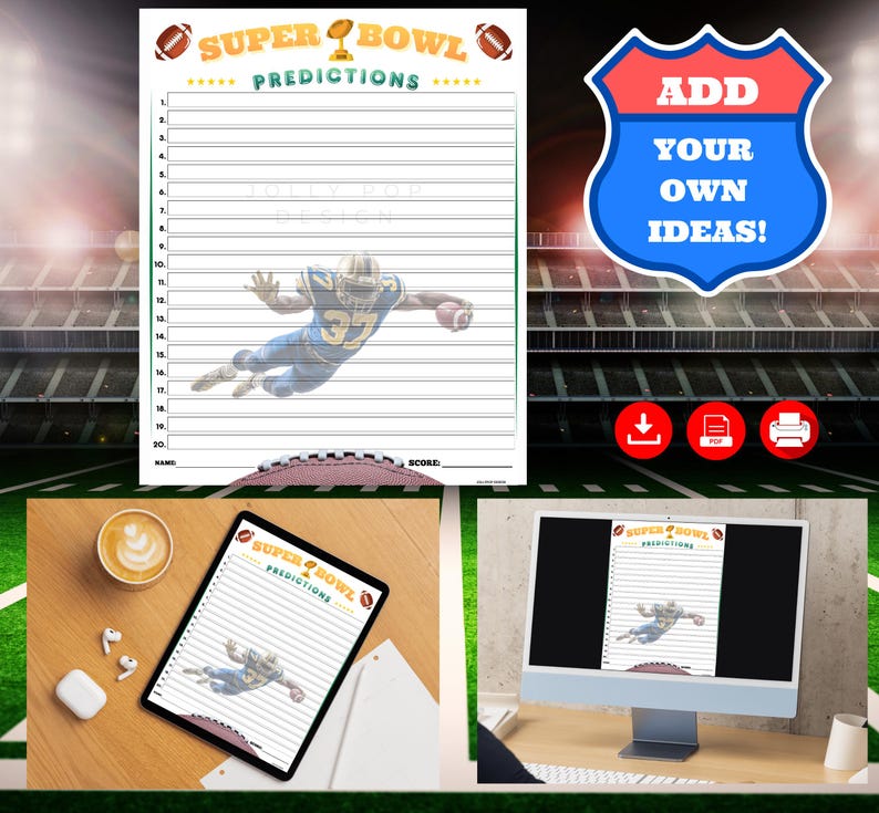 Super Bowl Predictions Game - Printable Super Bowl Game - Football ...