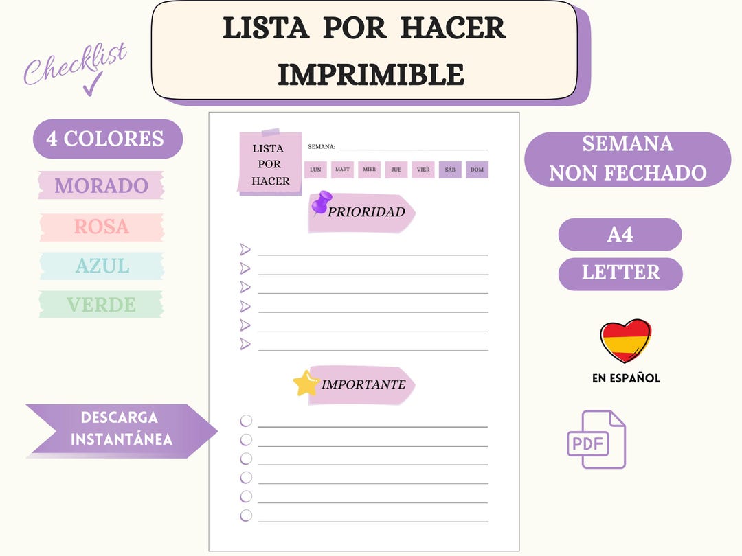 LISTA POR HACER Imprimible En Español - Lista De Tareas Prioritarias ...