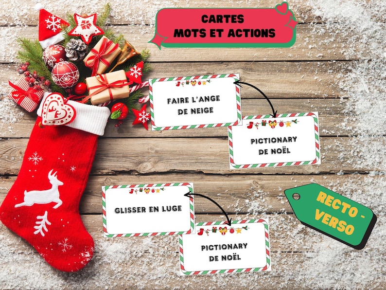 CHRISTMAS PICTIONARY in French, 100 Cards, Printable Game, Christmas ...