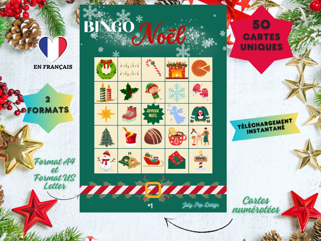 BINGO CHRISTMAS Game, 50 Cards, in French, Printable, Instant Download ...