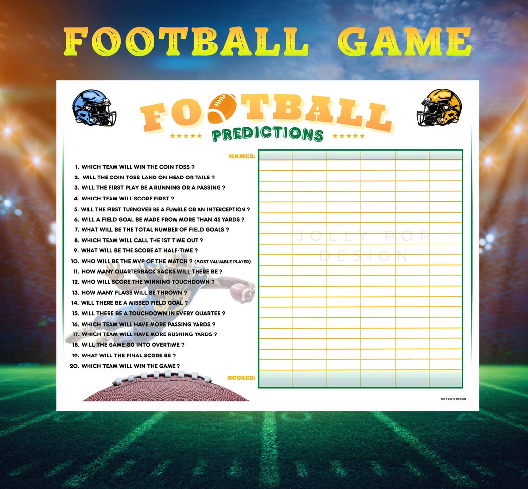 Football Predictions Game - Printable Football Game - Football Party ...