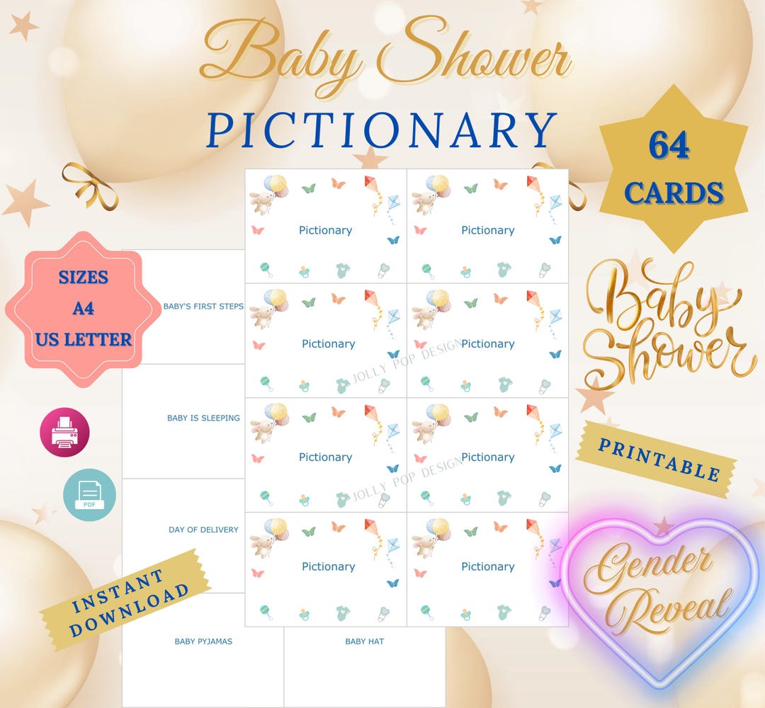 Baby Shower PICTIONARY Printable Game - Game for Baby Shower or Gender ...
