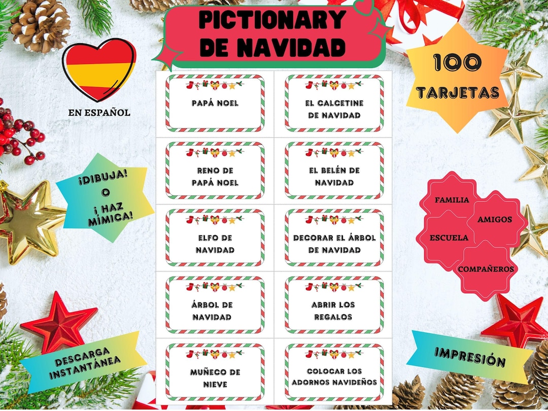 PICTIONARY NAVIDAD Game in Spain, 100 Printable Cards, Digital Product ...