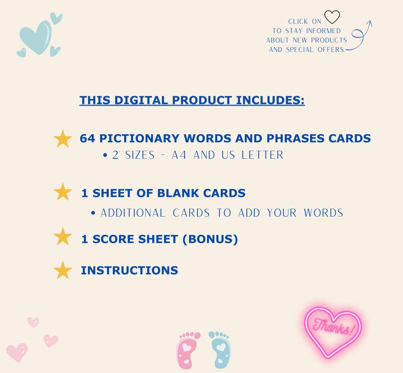 Baby Shower PICTIONARY Printable Game - Game for Baby Shower or Gender ...
