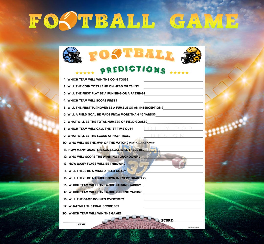 Football Predictions Game - Printable Football Party Game - Football ...