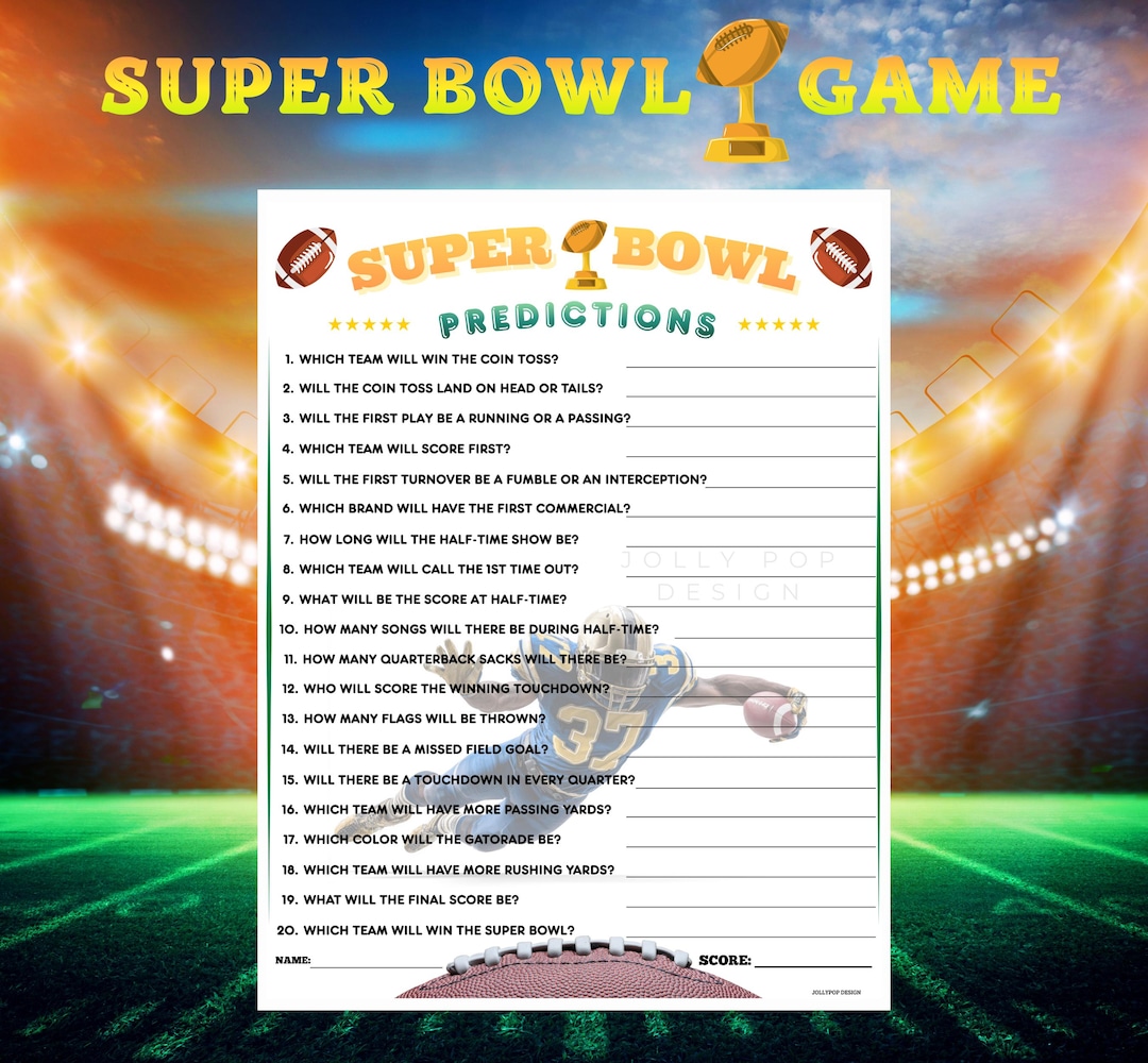 Super Bowl Predictions Game - Printable Super Bowl Game - Football ...