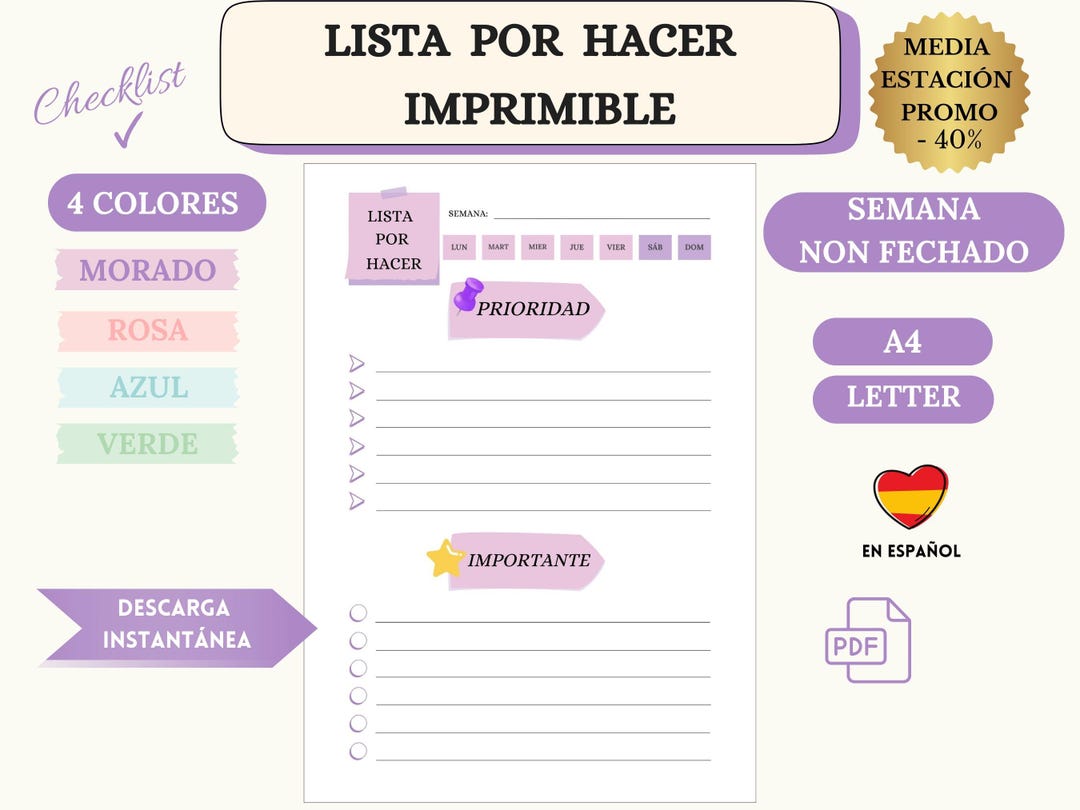 LISTA for Printing in Spanish - Model List of Tasks Prior and Weekly ...