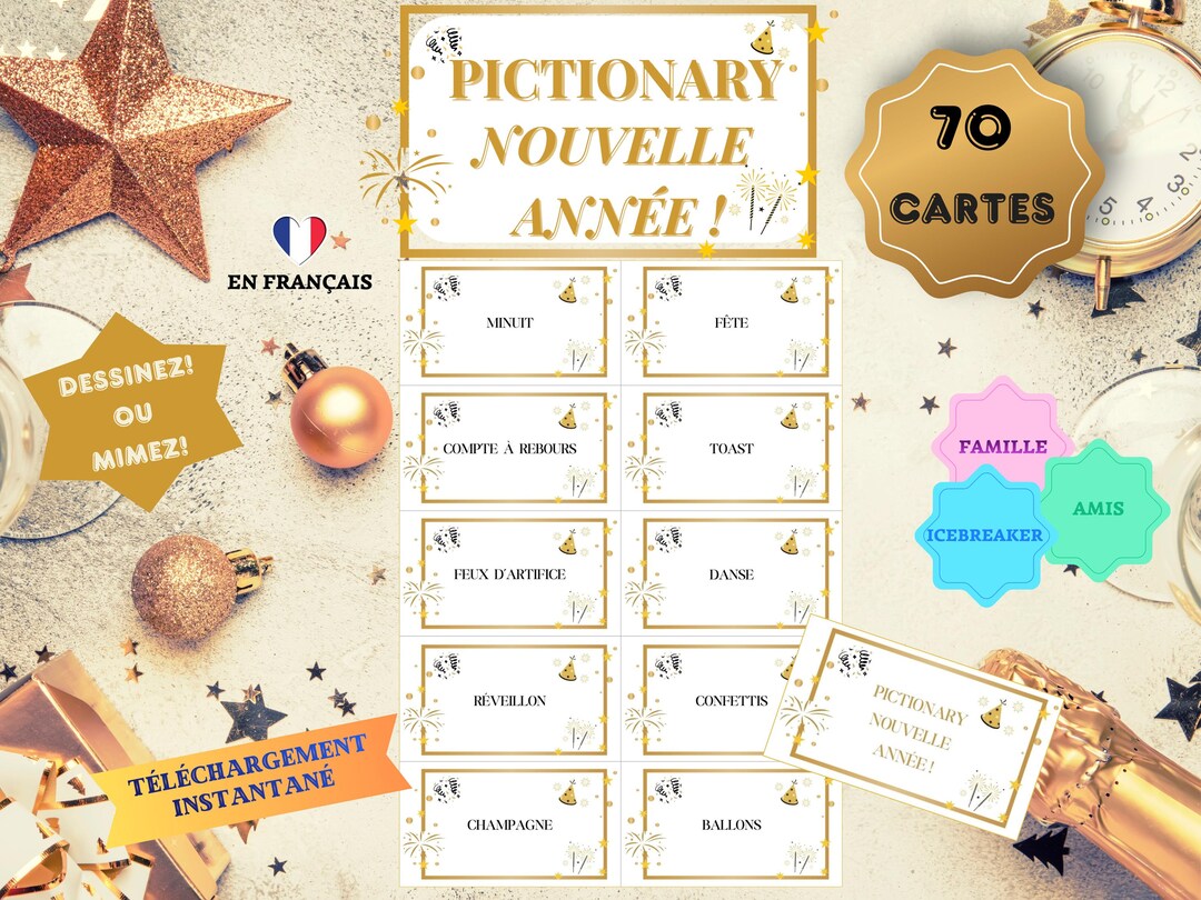 Pictionary New Year's, Guessing Game, New Year's Game, Printable Game ...