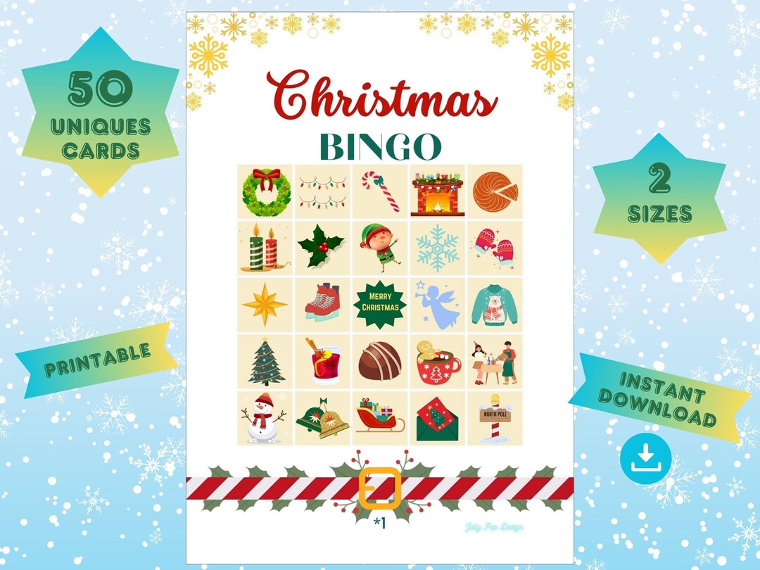 CHRISTMAS BINGO 50 Cards, Game, Instant Download, Printable, Digital ...