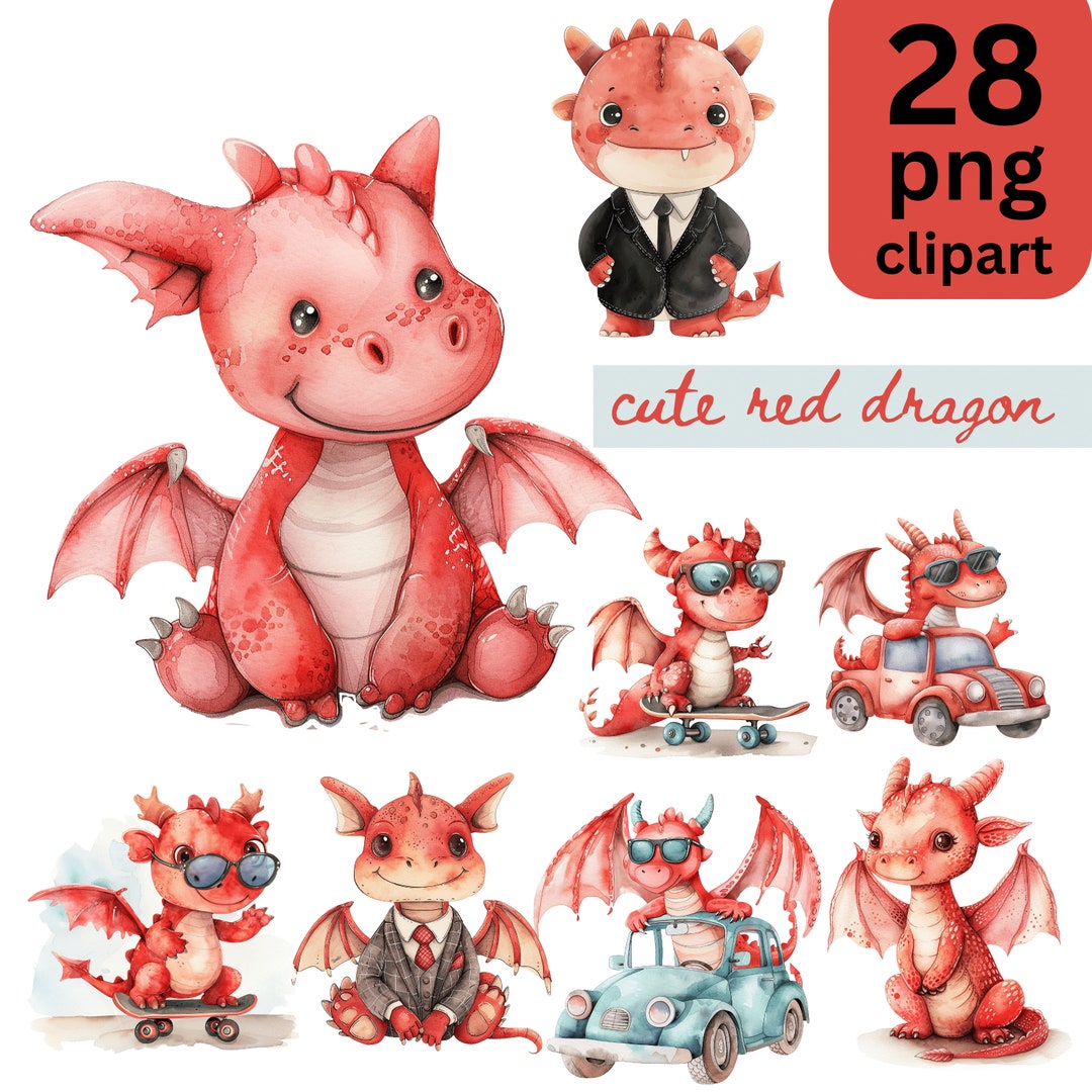 Red Dragon Clip Art, Cute Red Dragons Images for Nursery, Sublimation ...