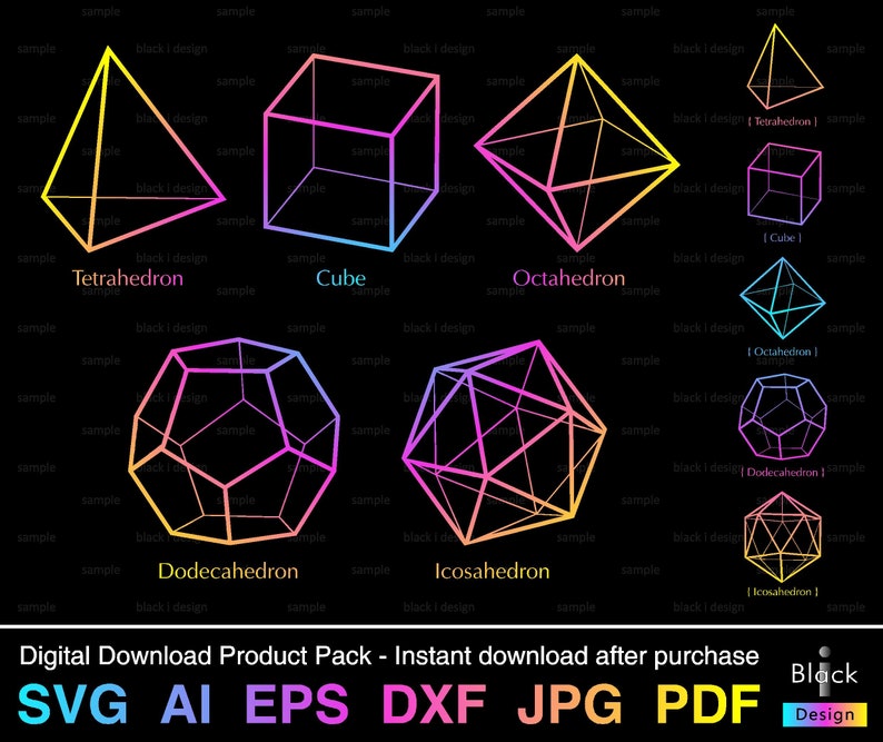 Platonic Solids 2 - SVG Bundle Pack / Vector Pack / Sacred Geometry ...