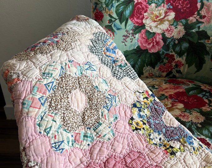 Antique Vintage Depression Era Grandmother’s Flower Garden Quilt - Etsy