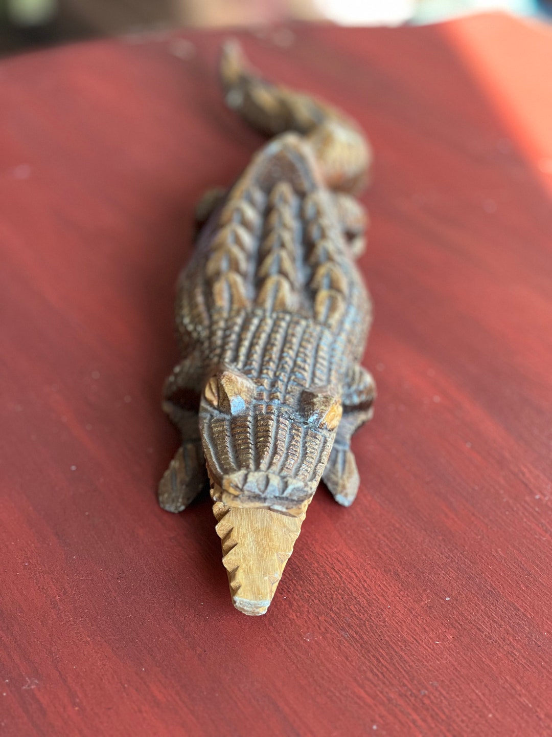 Vintage Folk Art Carved Wooden Crocodile Figurine Sculpture - Etsy